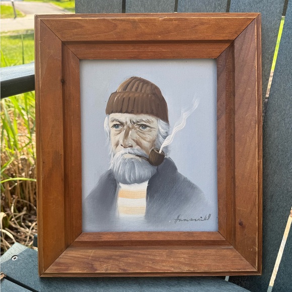 Vintage | Art | Vintage Salty Pipe Smoking Sailor Ship Captain Painting ...
